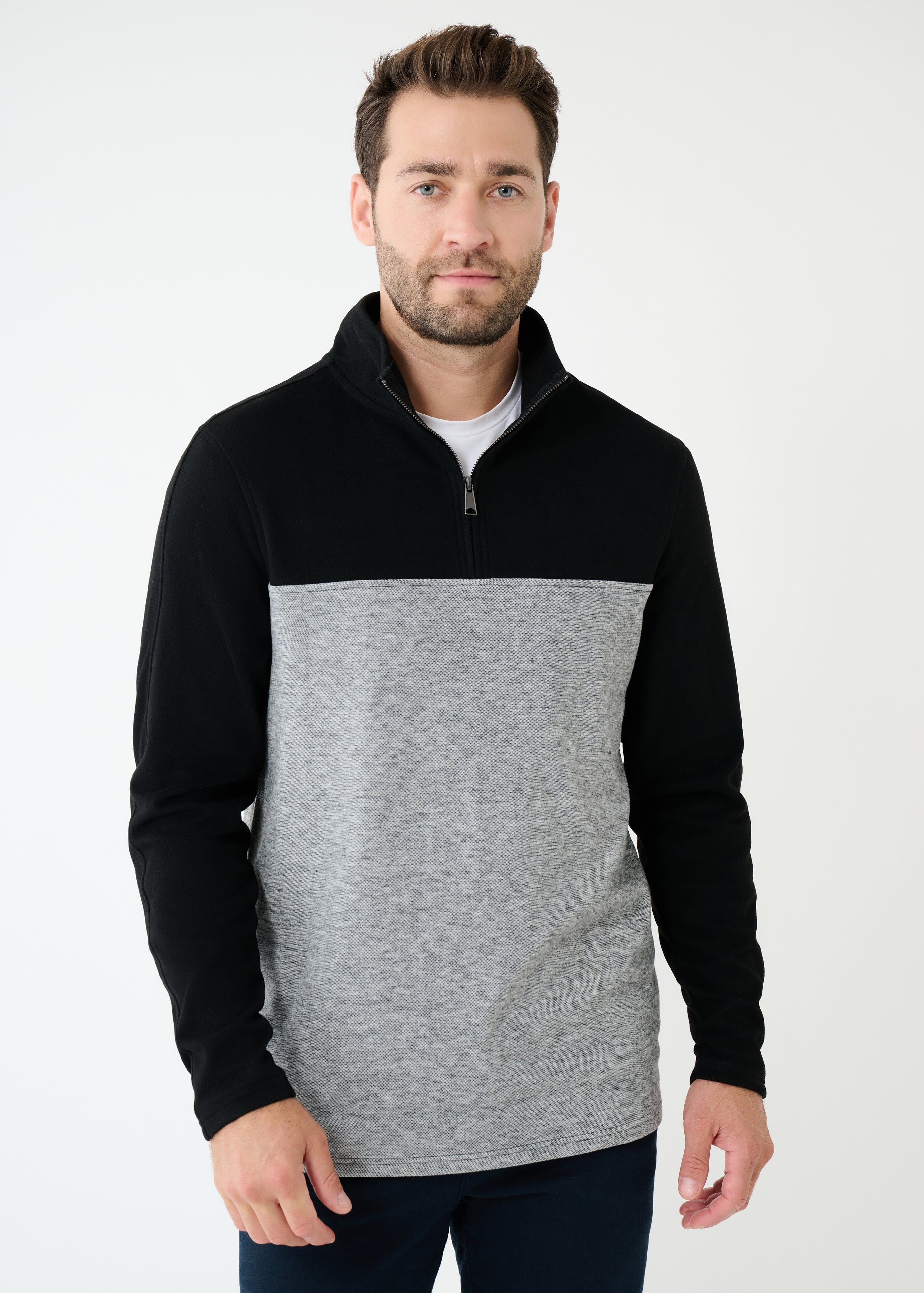Triblend Stretch Quarter-Zip | Black/Grey Colorblock – Swet Tailor