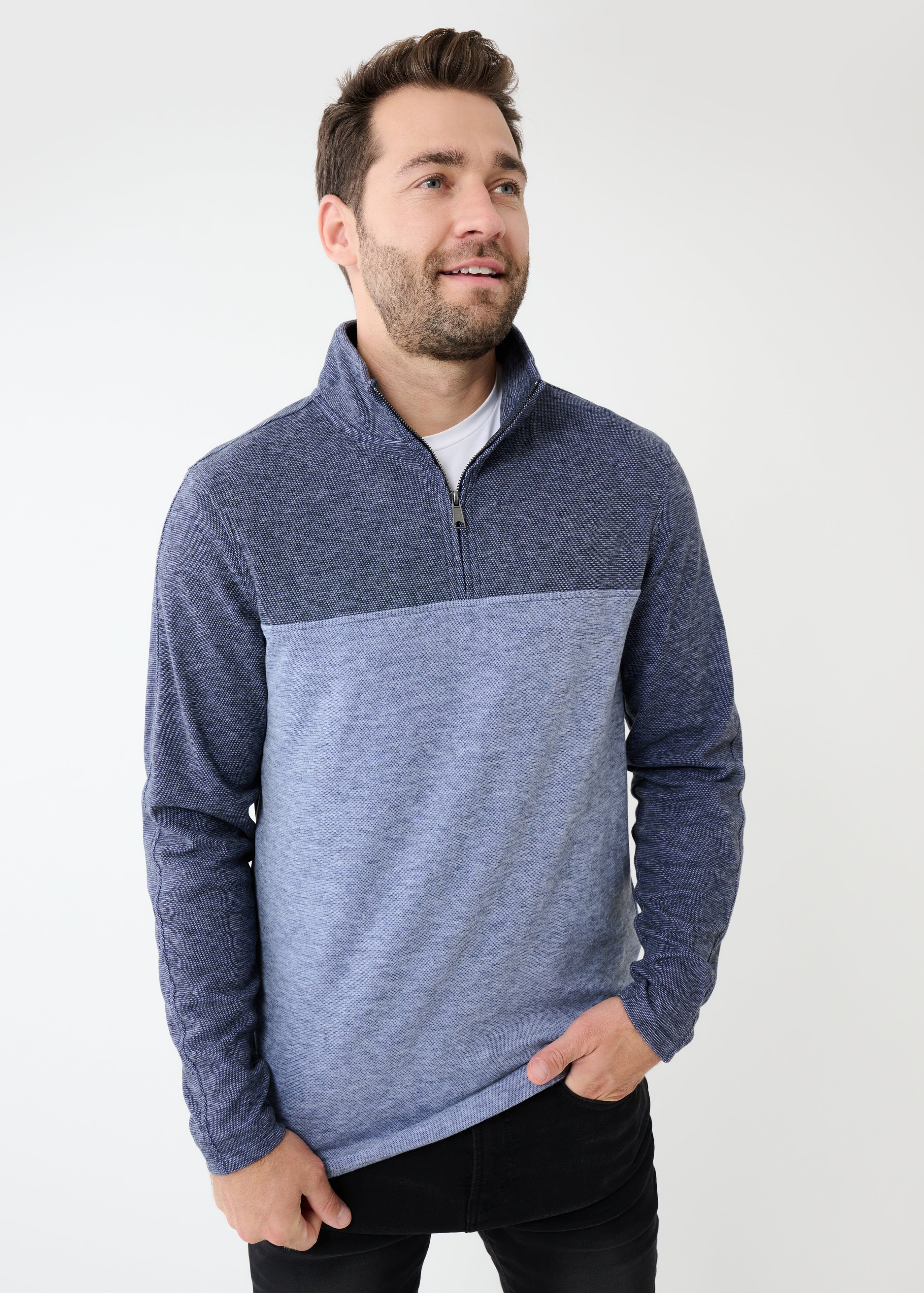 Triblend Stretch Quarter-Zip | Denim Colorblock – Swet Tailor