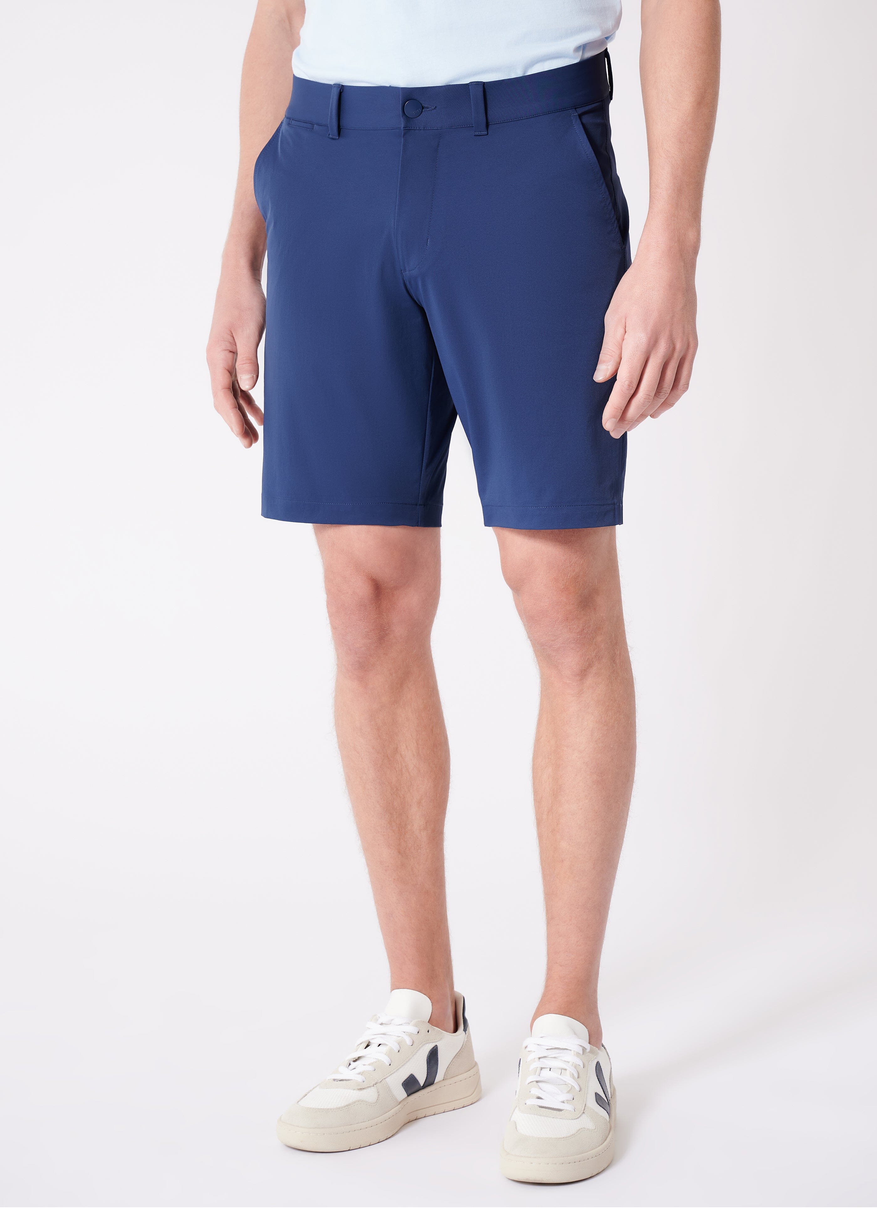 Navy Blue Stretch Tech Shorts, Virtus Short | Swet Tailor®