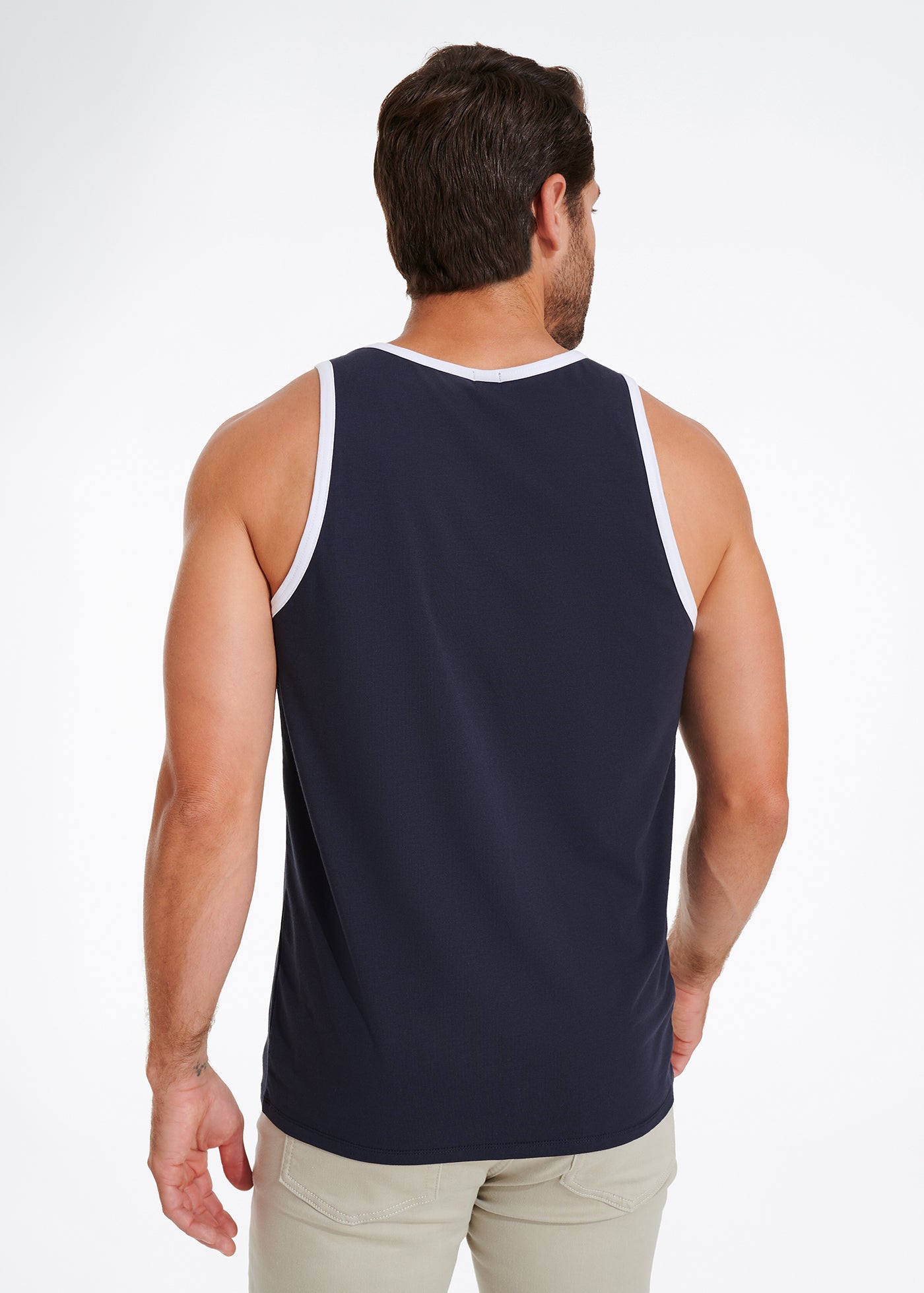 Cotton Stretch Ringer Pocket Tank | Navy w/White – Swet Tailor