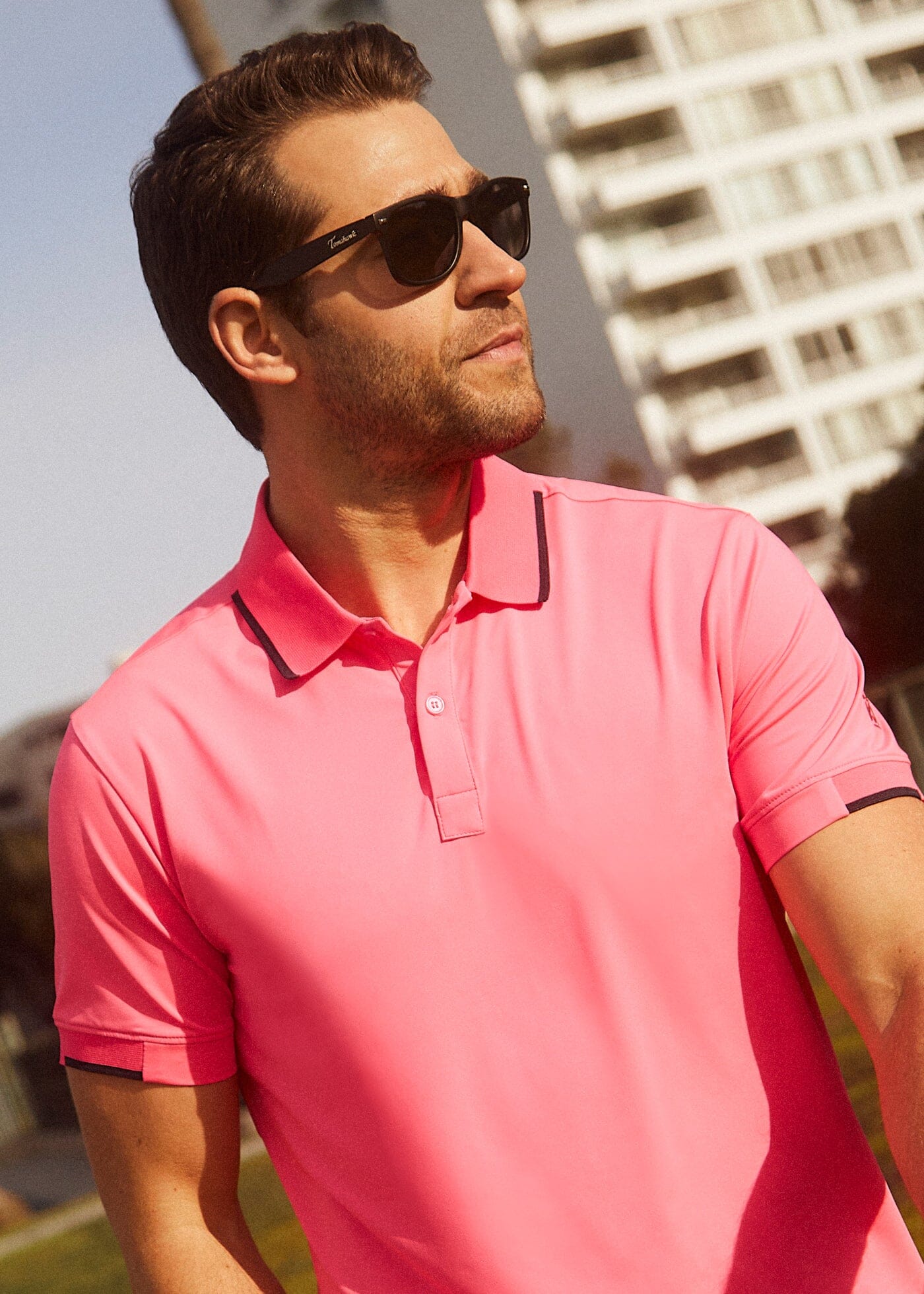 Performance Tipped Polo | Pink w/ Navy Tipping – Swet Tailor